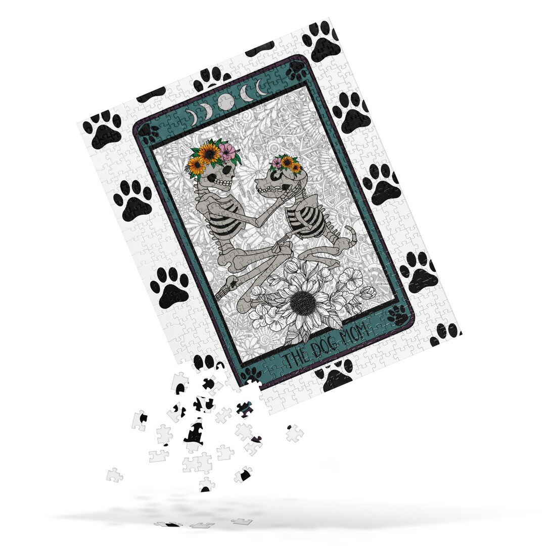 Dog Mom Tarot Card Jigsaw Puzzle Skeleton Dog and Dog Mom Witchy Tarot ...