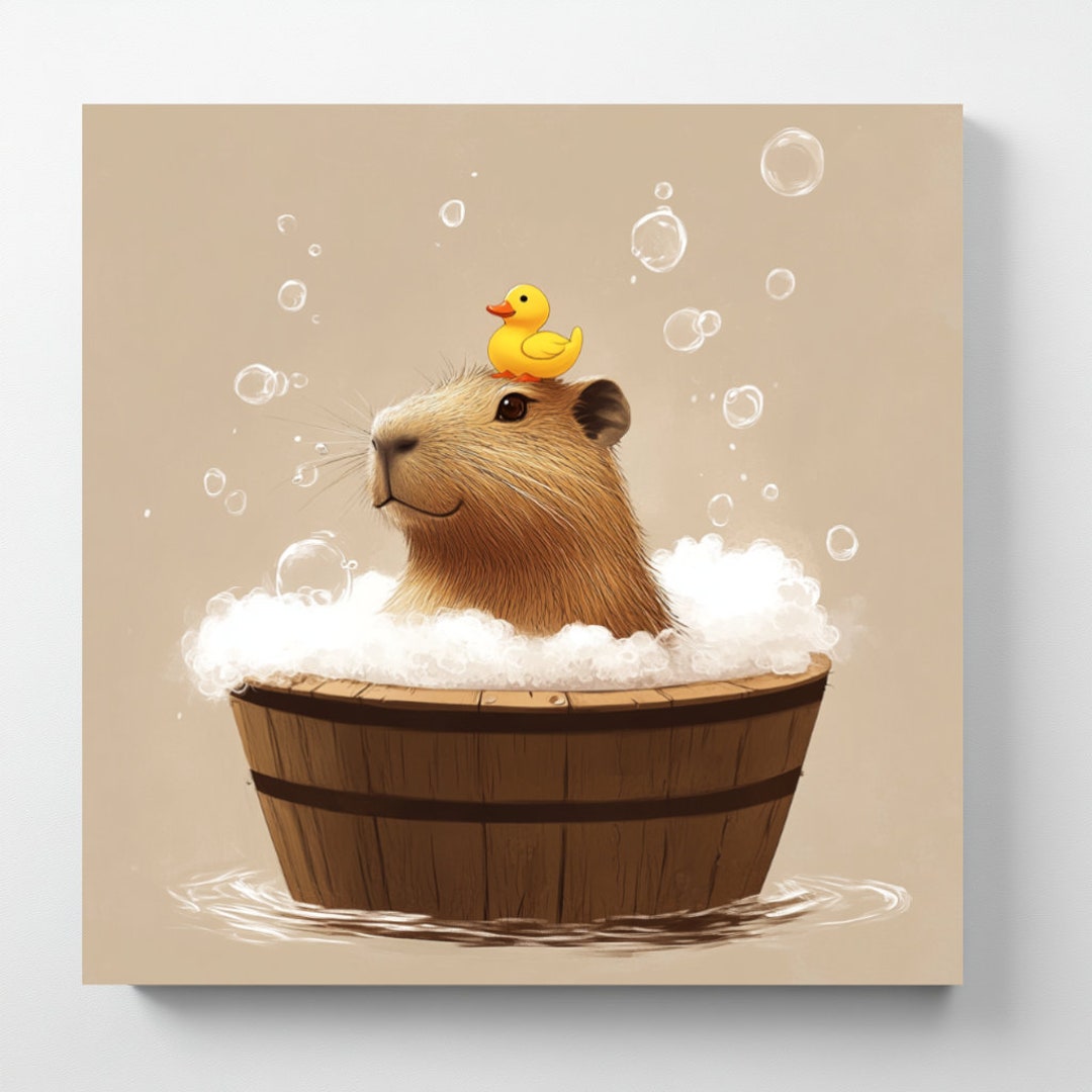 Capybara Bath Wall Hanging Art Rubber Ducky Bubble Bath Time Canvas ...