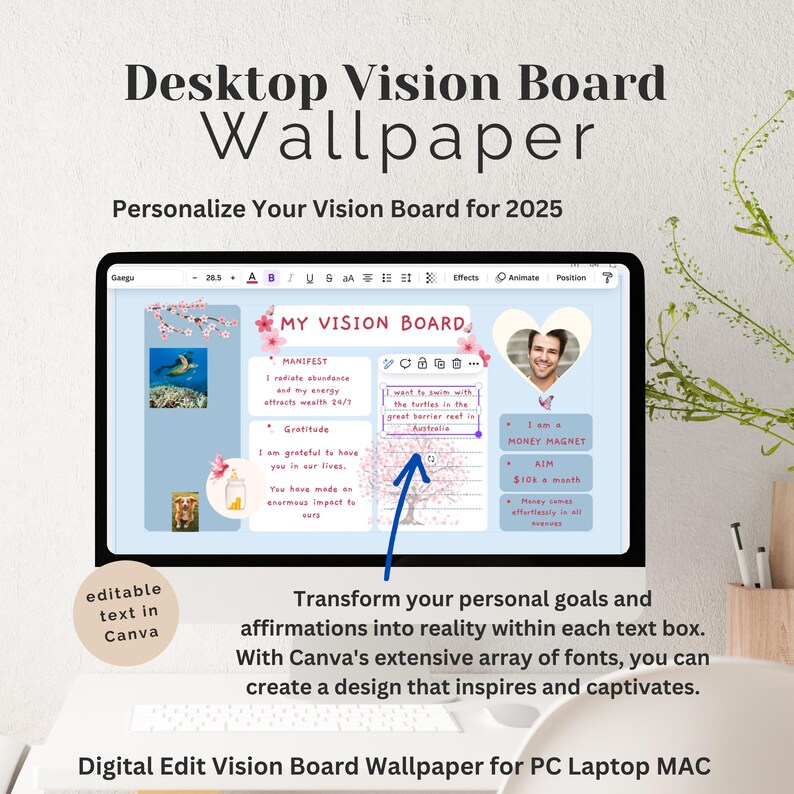 Desktop Vision Board Wallpaper Digital Download Personalize ...
