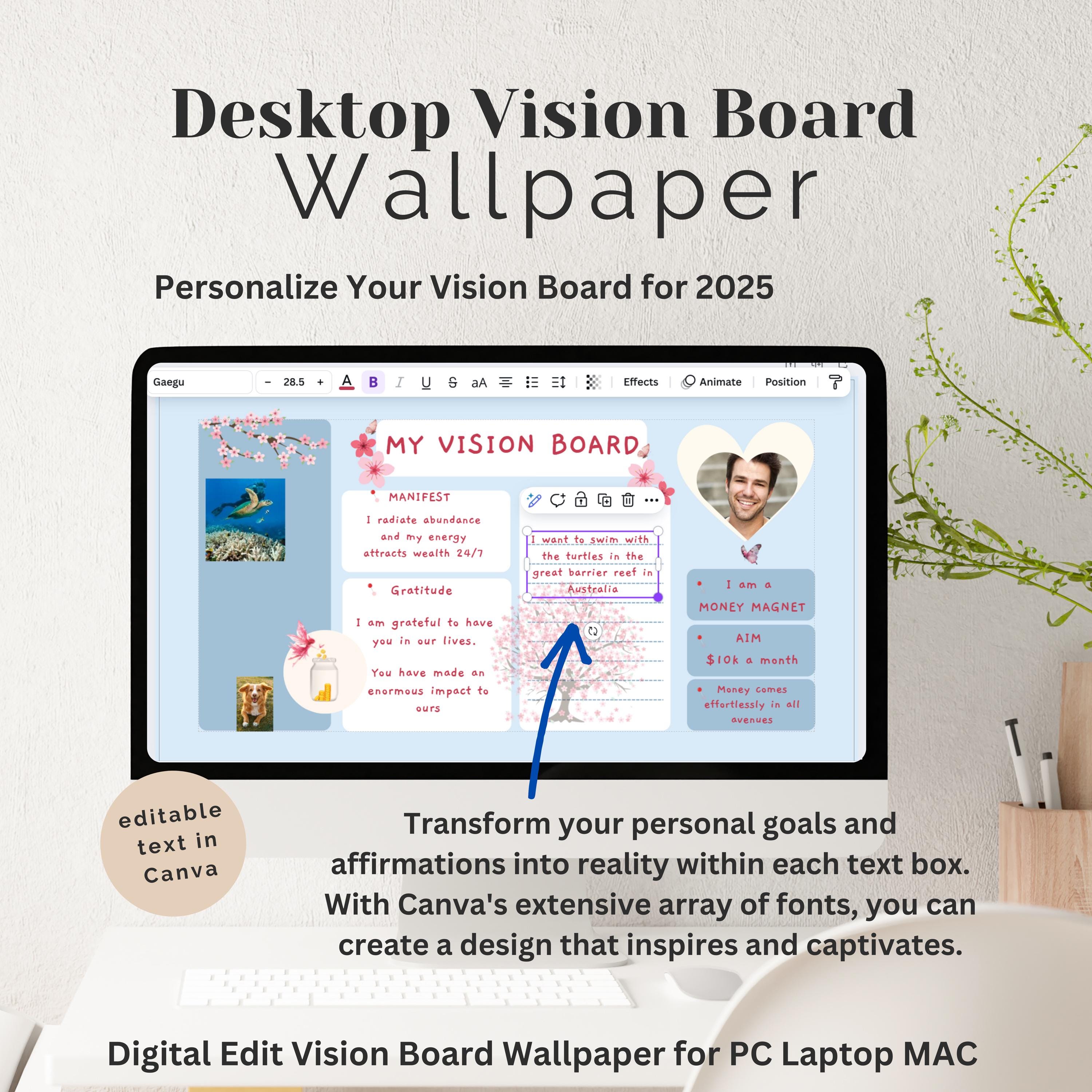 Desktop Vision Board Wallpaper Digital Download Personalize ...