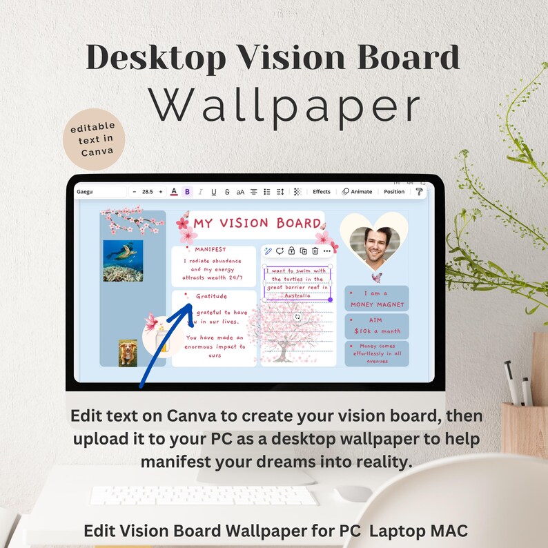 Desktop Vision Board Wallpaper Digital Download Personalize ...
