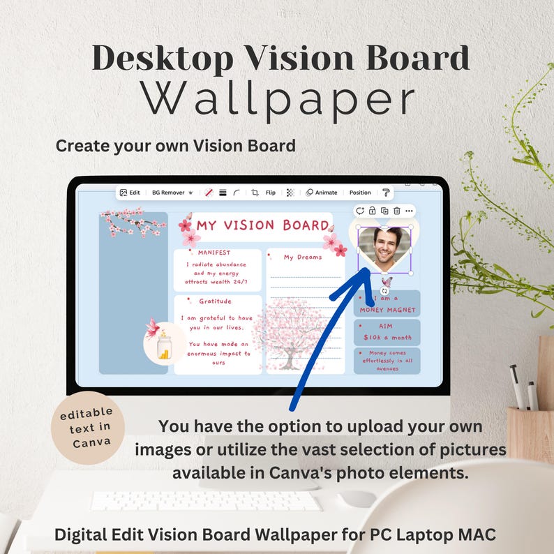 Desktop Vision Board Wallpaper Digital Download Personalize ...
