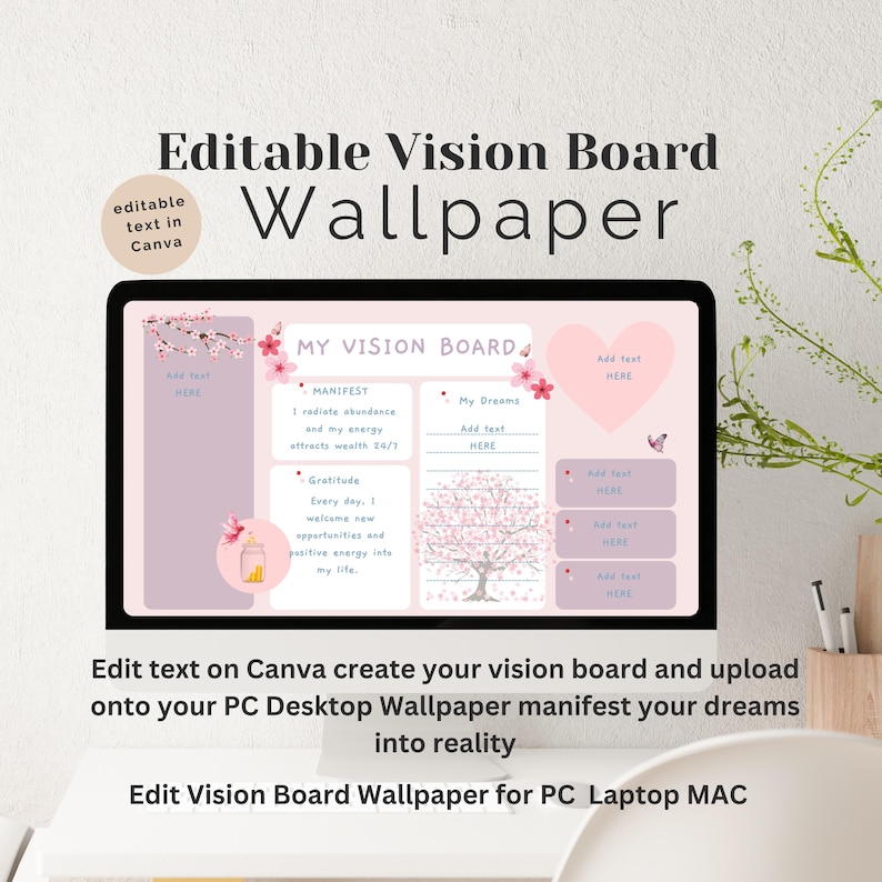 Editable Vision Board Wallpaper Inspirational Digital Health Planner ...