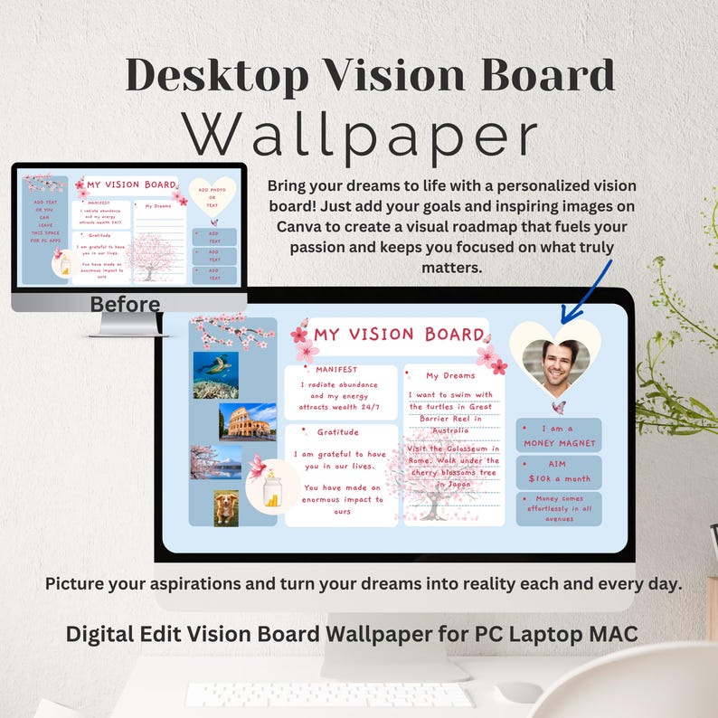 Desktop Vision Board Wallpaper Digital Download Personalize ...