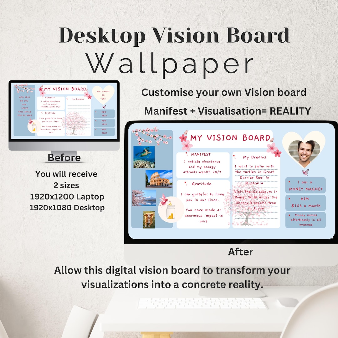 Desktop Vision Board Wallpaper Digital Download Personalize ...