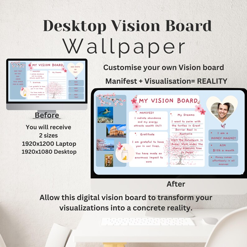 Desktop Vision Board Wallpaper Digital Download Personalize ...