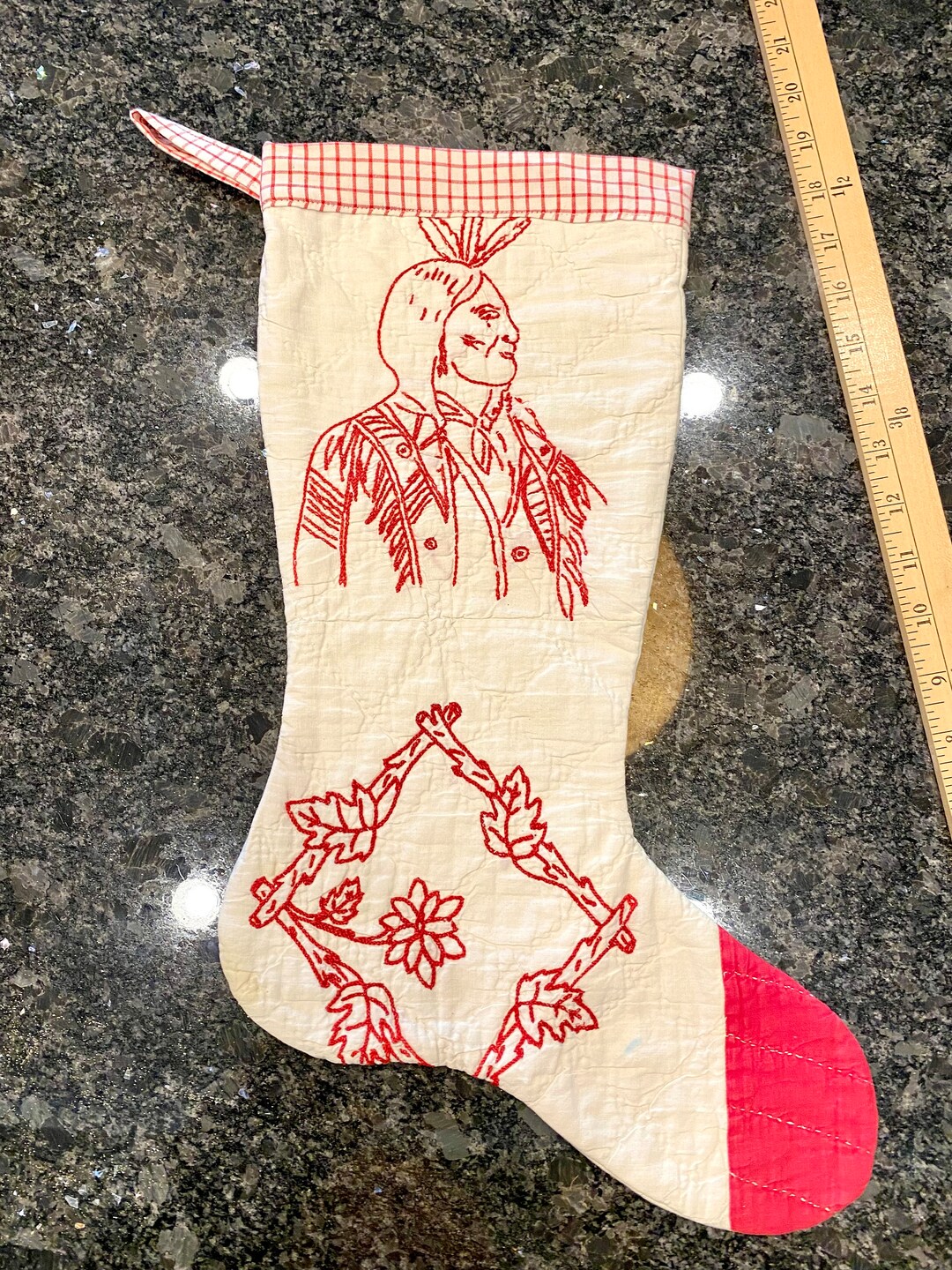 Antique Redwork Quilt Stocking Native American Chief - Etsy