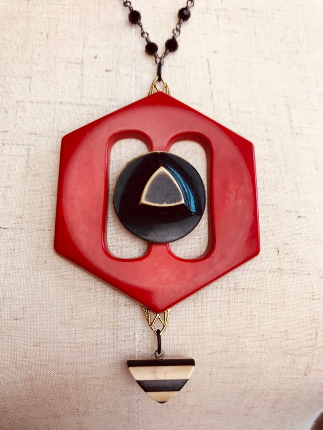 Bakelite Button Buckle Necklace - Etsy