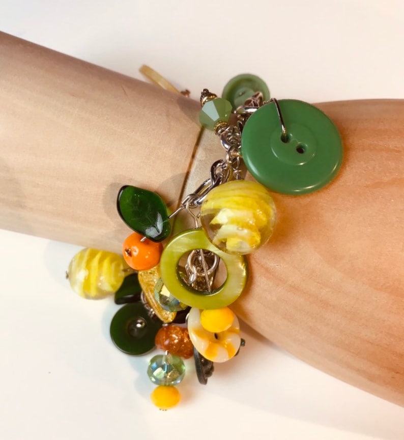 Vintage Button Charm Bracelet "citrus" Themed - Etsy