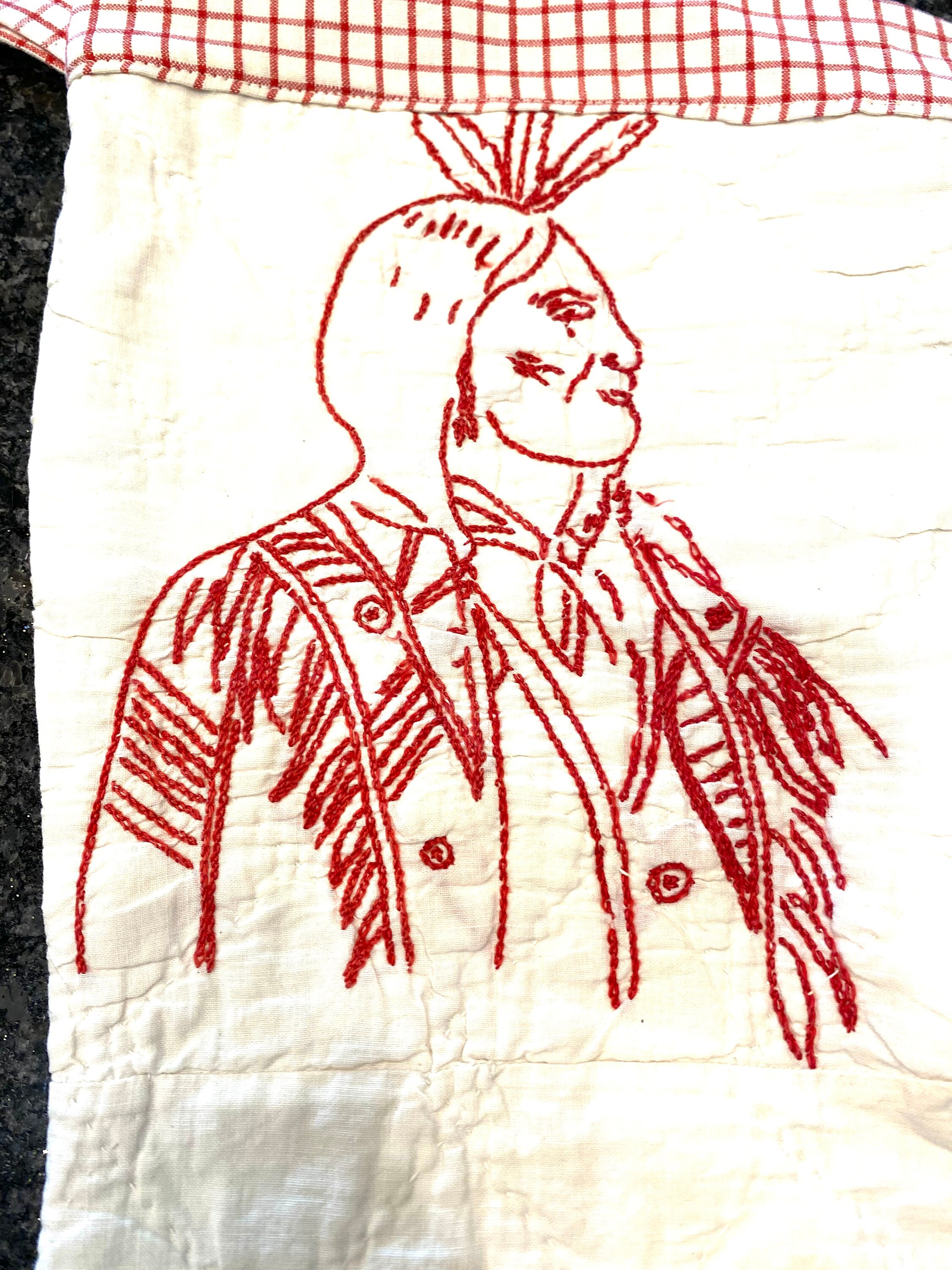 Antique Redwork Quilt Stocking Native American Chief - Etsy