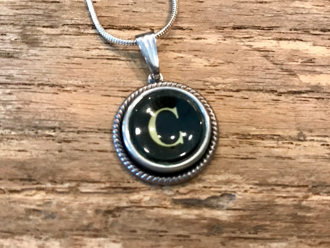 Vintage Typewriter Key Initial Necklace With Sterling Silver Chain (YOU ...