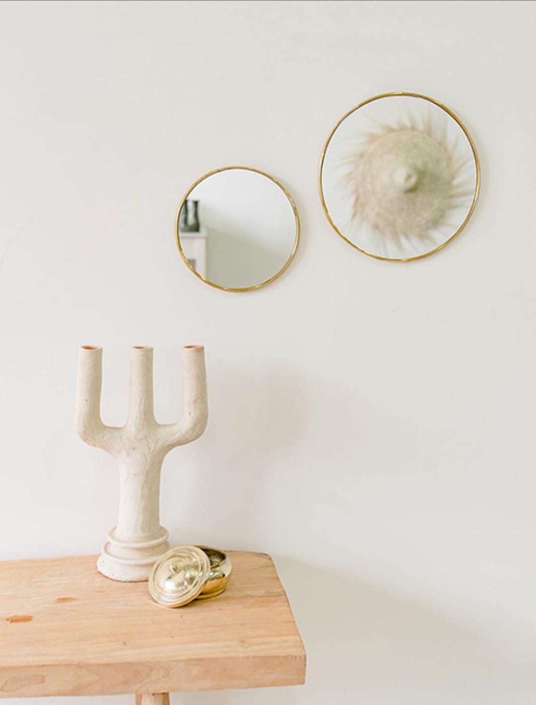 Set of 2 Round Gold Wall Mirrors Minimalist Brass Frame Boho Moroccan ...