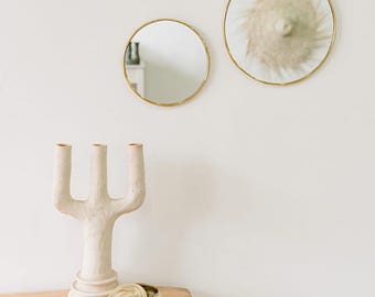 Set of 2 Round Gold Wall Mirrors Minimalist Brass Frame Boho Moroccan ...
