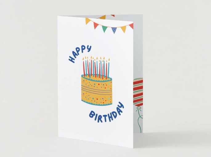 Printable Birthday Card Card With Cake Birthday Card for Kids Cute ...