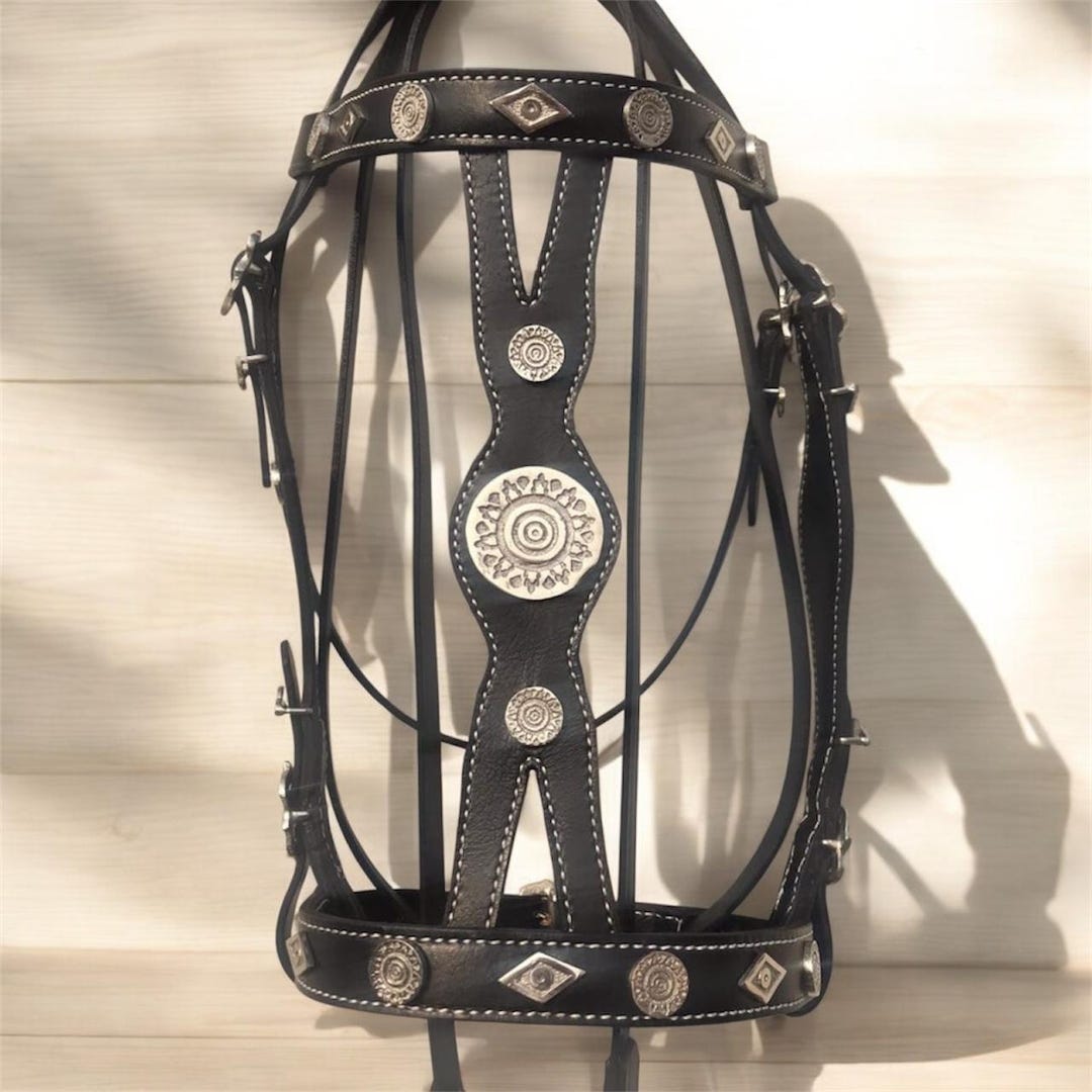 New Western Engraved Silver Inlay Horse Black Leather Spanish Bridle ...