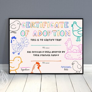 Chicken Adoption Certificate: Editable Farm Animal Gift (canva Template ...