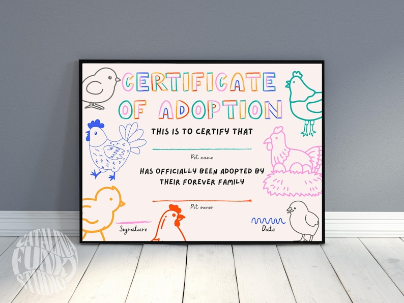 Chicken Adoption Certificate: Editable Farm Animal Gift (canva Template ...