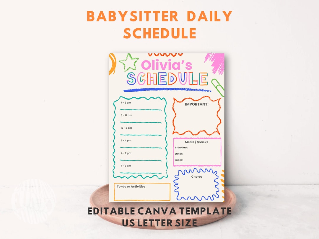 Babysitter Schedule Template | Editable Canva | Daily Routine Planner ...