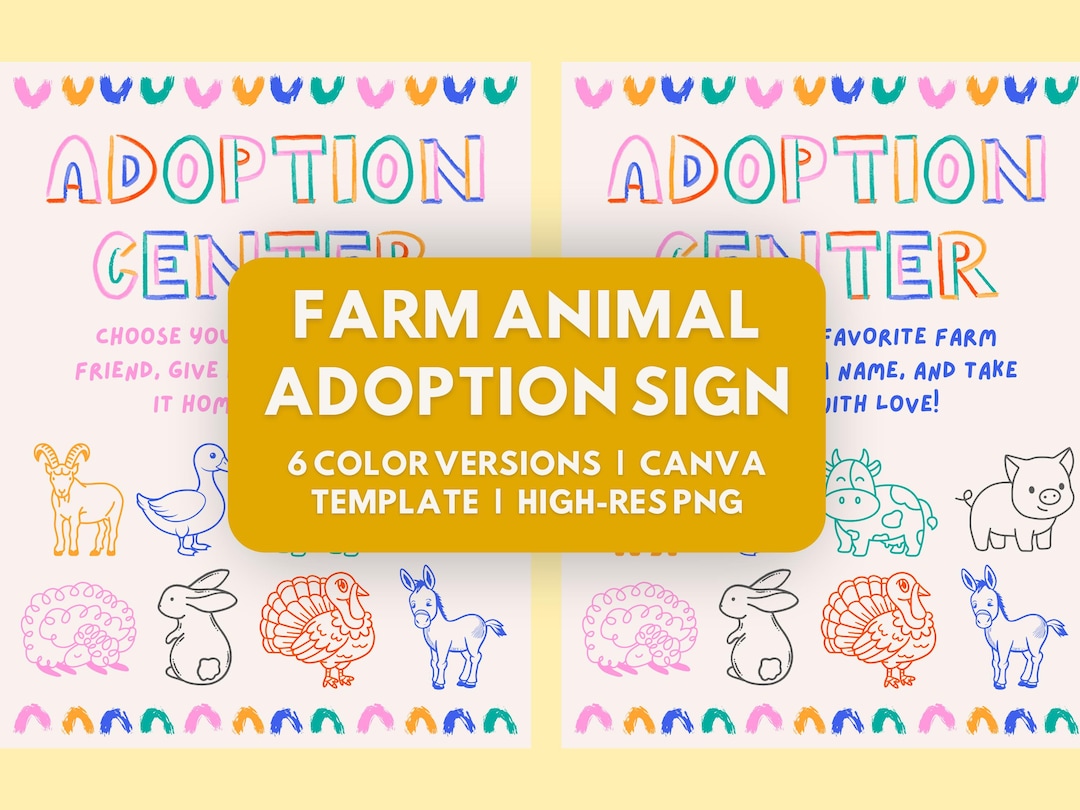 Farm Animal Adoption Sign | Printable Station Poster for Plush Toy Pet ...