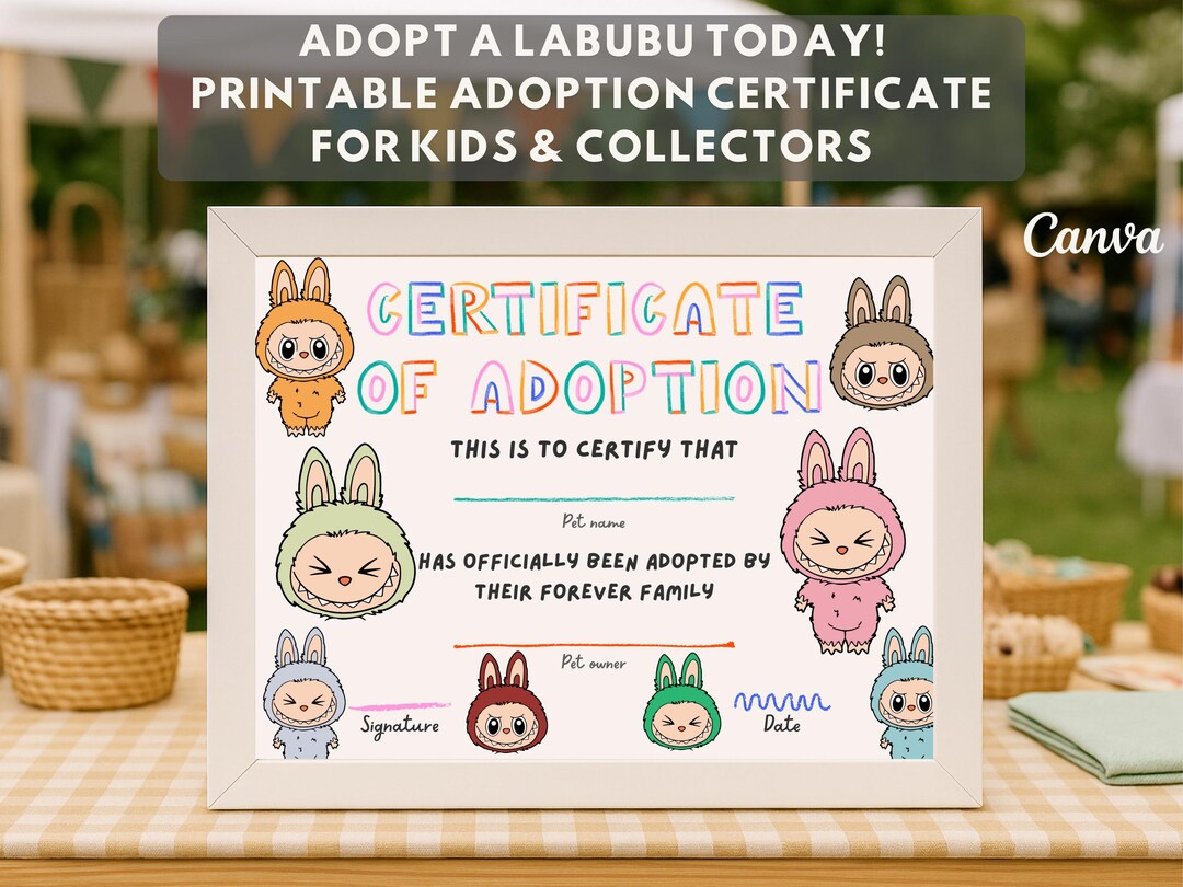 Buy Labubu Adoption Certificate Printable Plush Toy Adoption Cute ...