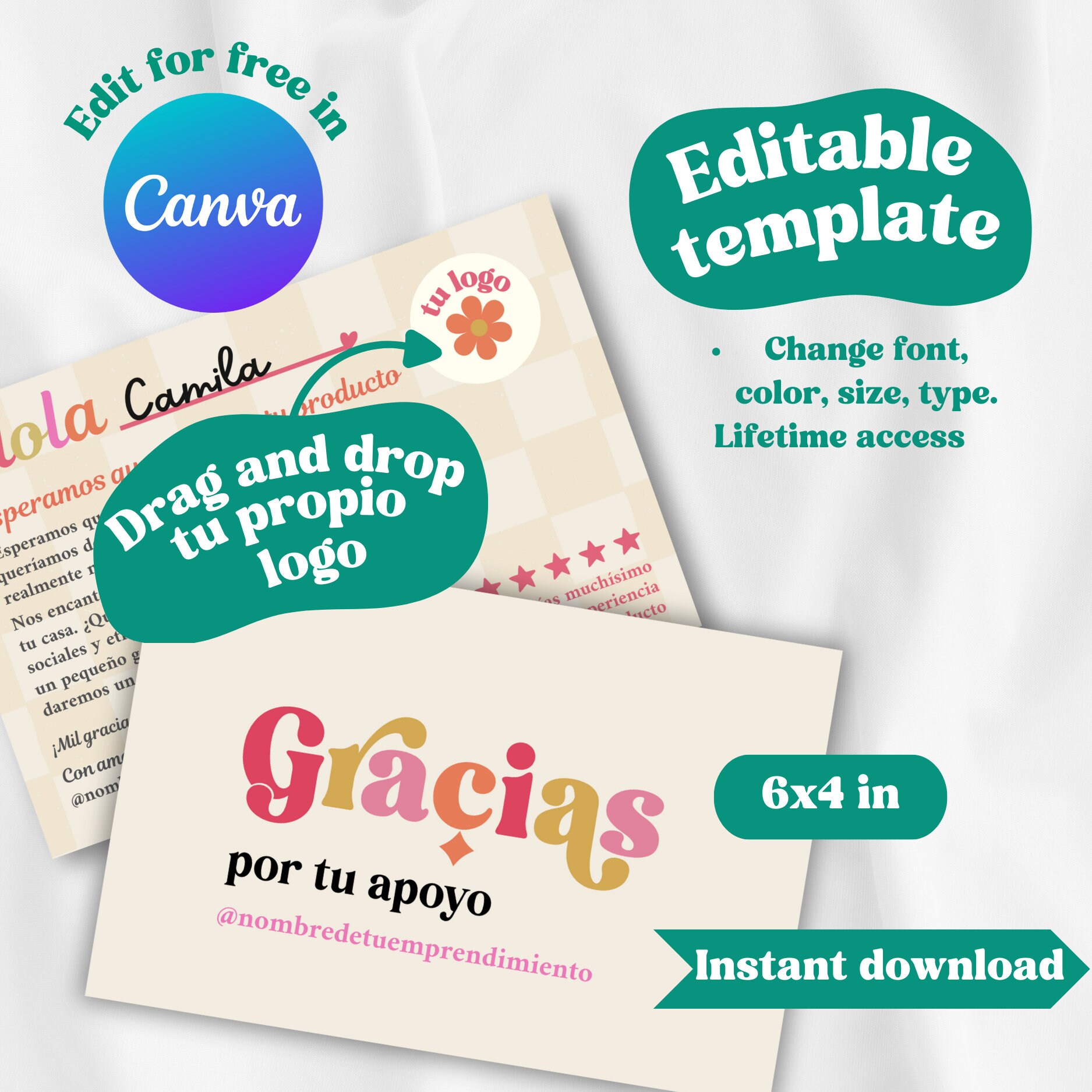 Spanish Thank You Card & Customer Note | Editable Canva Template ...