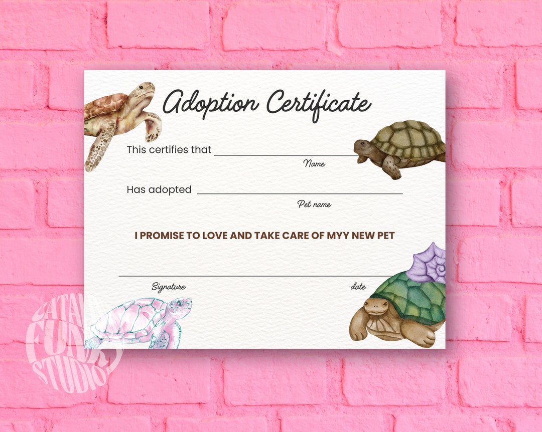 TURTLE Adoption Certificate, Pet Adoption Certificate, Editable ...
