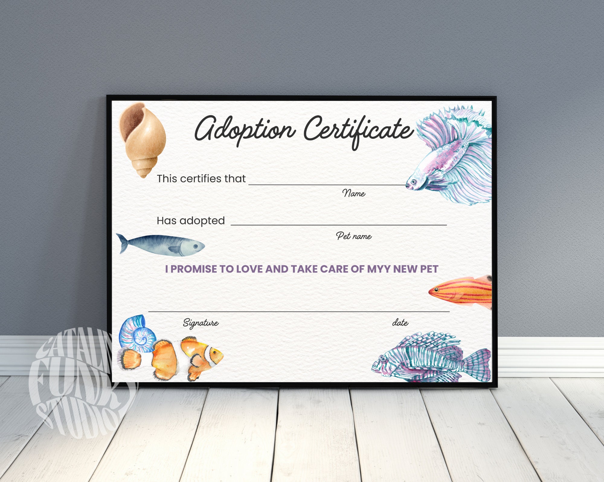 Fish Adoption Certificate, Pet Adoption Certificate, Editable Template ...