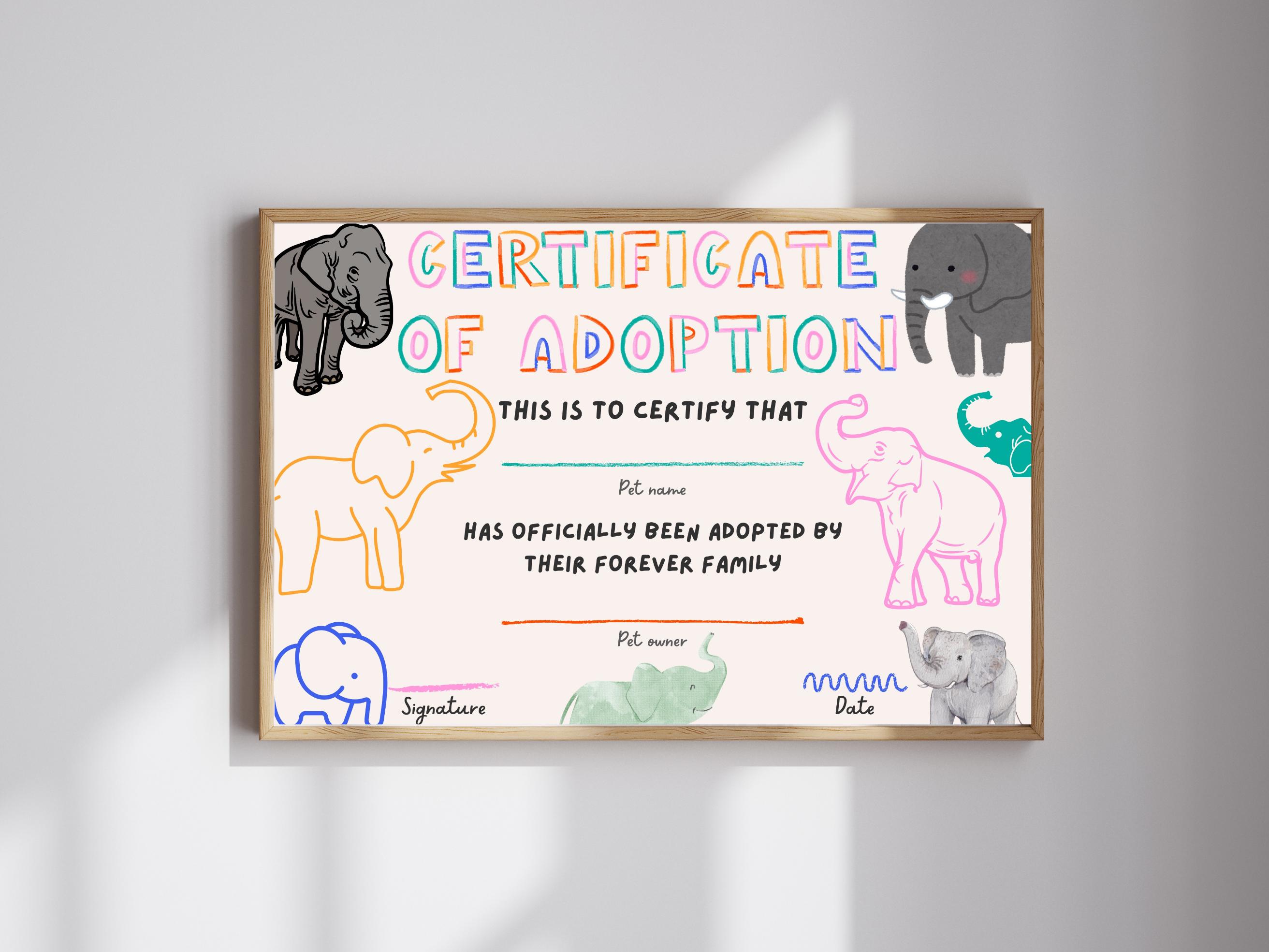 Elephant Adoption Certificate Canva Template | Instant Download 7x5 ...