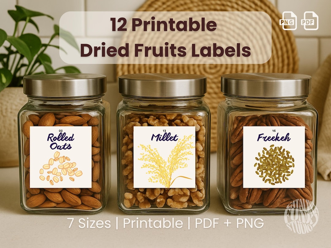 Printable Dried Fruits Jar Labels for Pantry & Gifts | 12 Square ...
