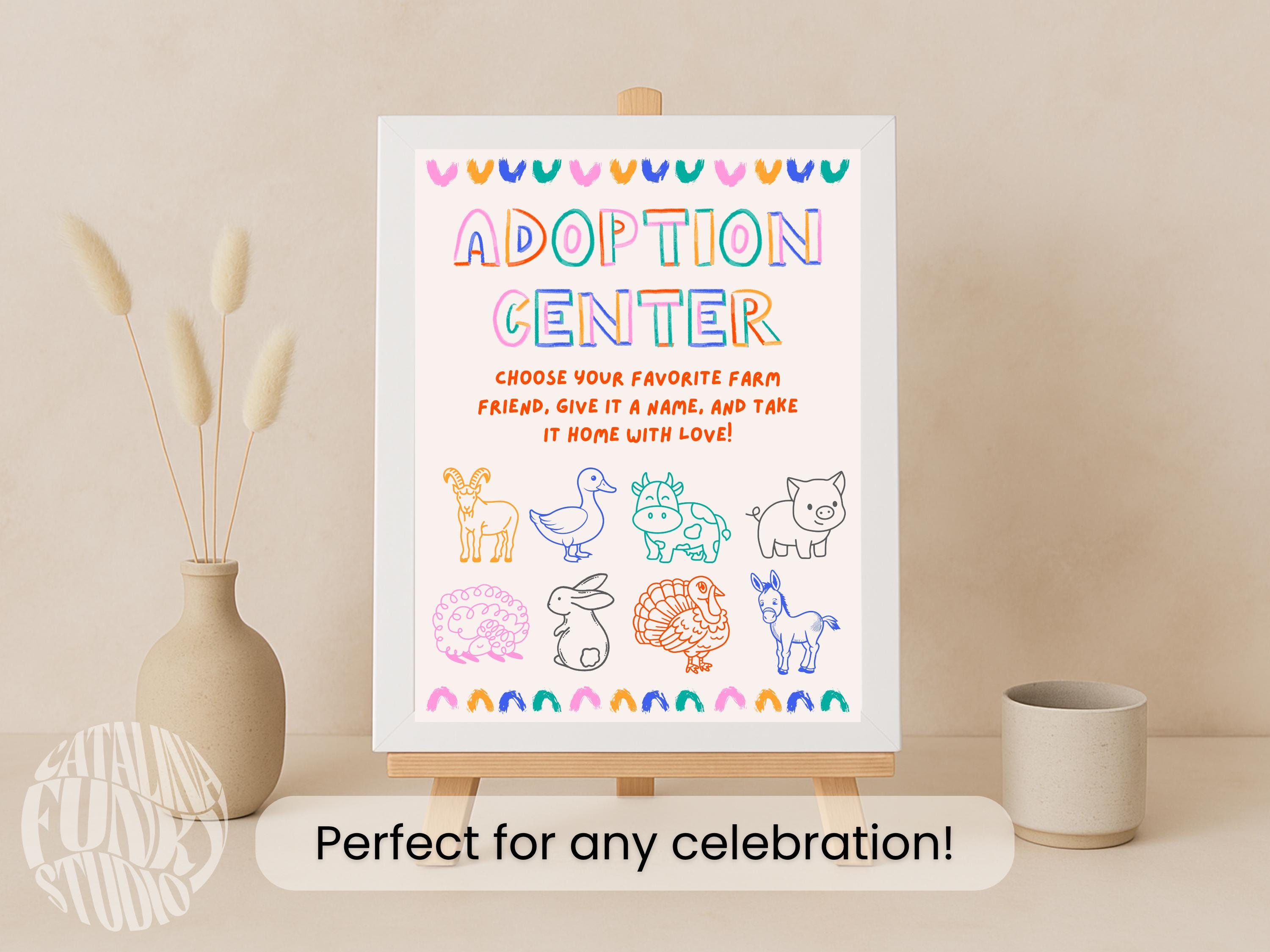 Farm Animal Adoption Sign | Printable Station Poster for Plush Toy Pet ...