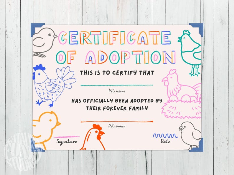 Chicken Adoption Certificate: Editable Farm Animal Gift (canva Template ...
