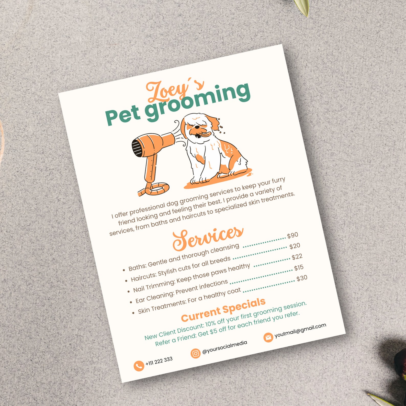 Dog Grooming Template Flyer With Prices - Pet Care, Dog Grooming ...