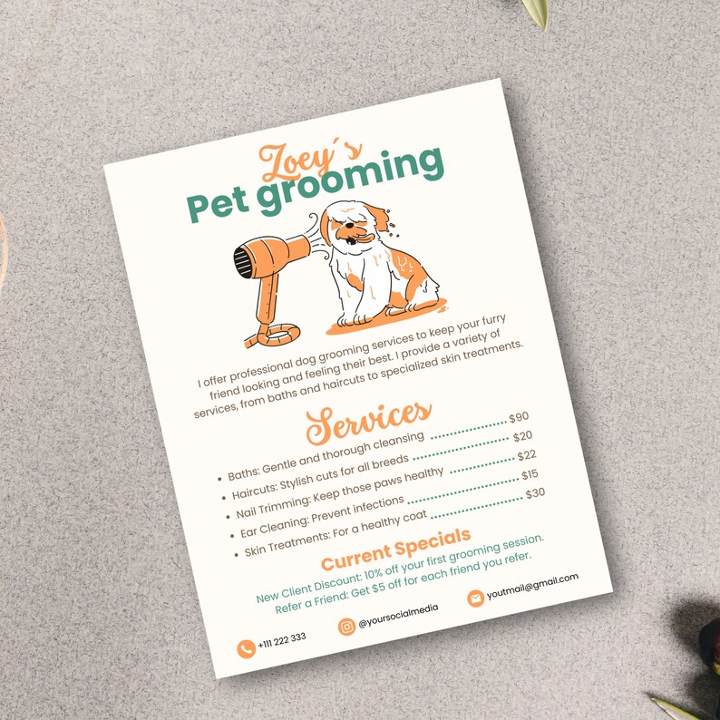 Dog Grooming Template Flyer With Prices - Pet Care, Dog Grooming ...