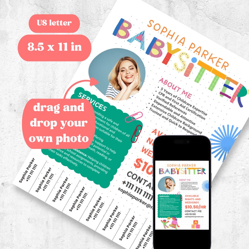 Editable Babysitter Flyer Template: Canva Nanny Brochure (digital ...