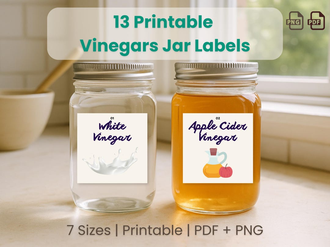 Vinegar Label Set | Printable Square Stickers | PDF + PNG | Apple Cider ...