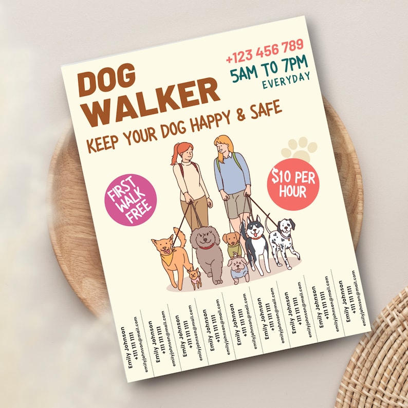 Dog Walker Flyer Template, Pet Care, Dog Walking, Pet Sitting Brochure ...