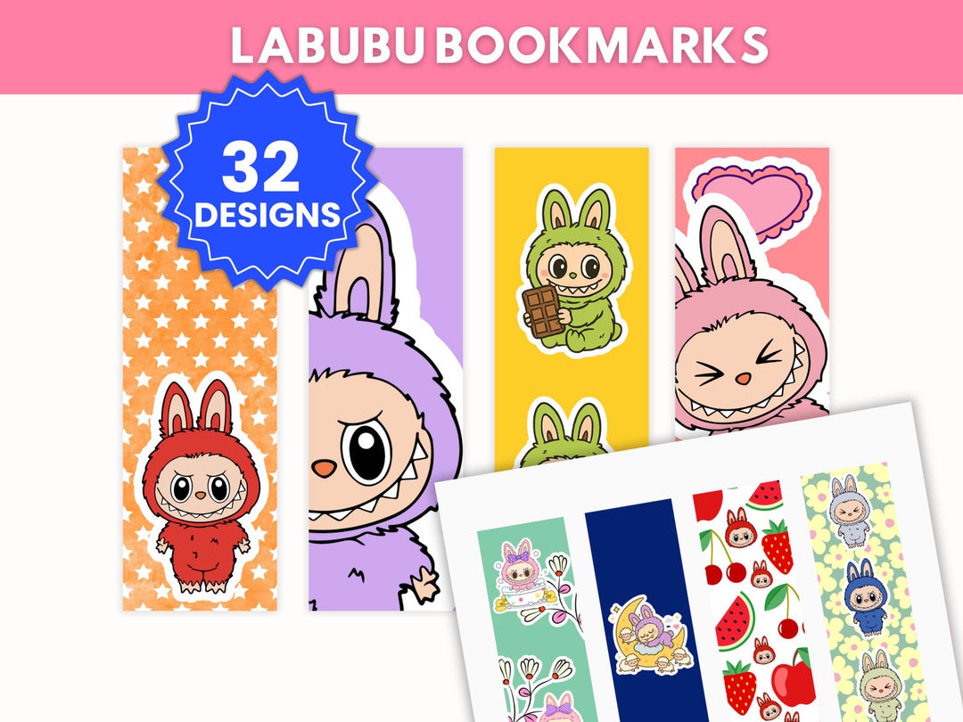 Labubu Bookmark Printable | Labubu Bookmark Digital | 2x6 Inches | Cute ...