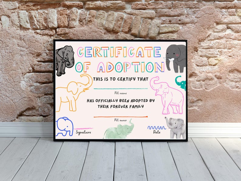 Elephant Adoption Certificate Canva Template | Instant Download 7x5 ...