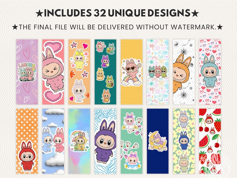 Labubu Bookmark Printable | Labubu Bookmark Digital | 2x6 Inches | Cute ...