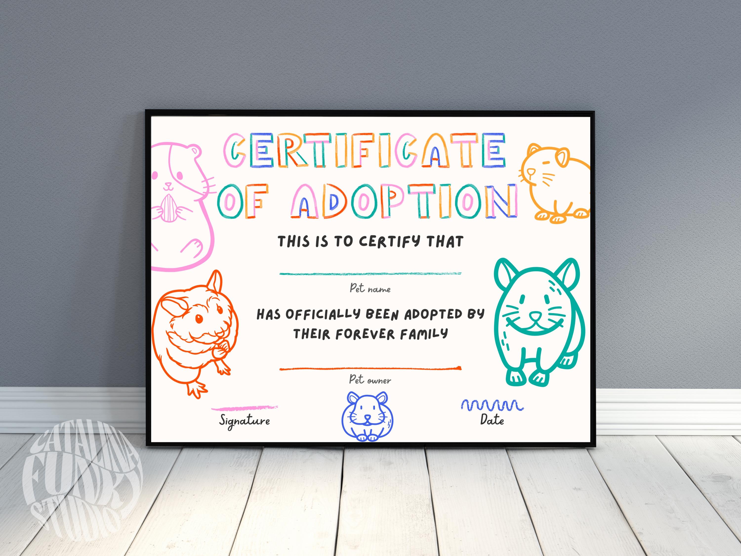 Editable Hamster Adoption Certificate, Canva Template, Playful ...