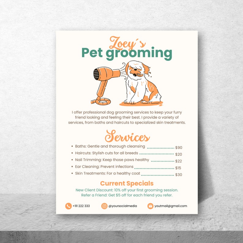 Dog Grooming Template Flyer With Prices - Pet Care, Dog Grooming ...