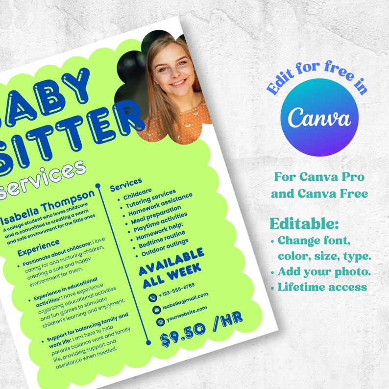 Editable Babysitter Flyer, Printable Babysitter Brochure, Babysitter ...