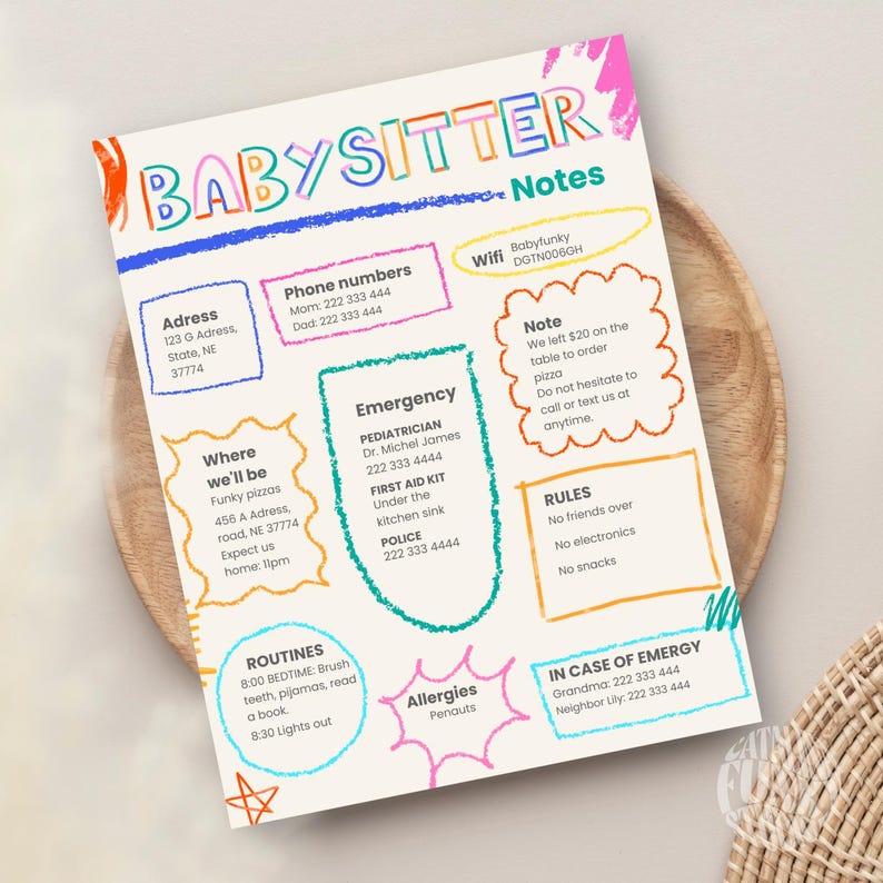 Babysitter Notes, Printable Template Us Letter Notes, Baby Schedule ...