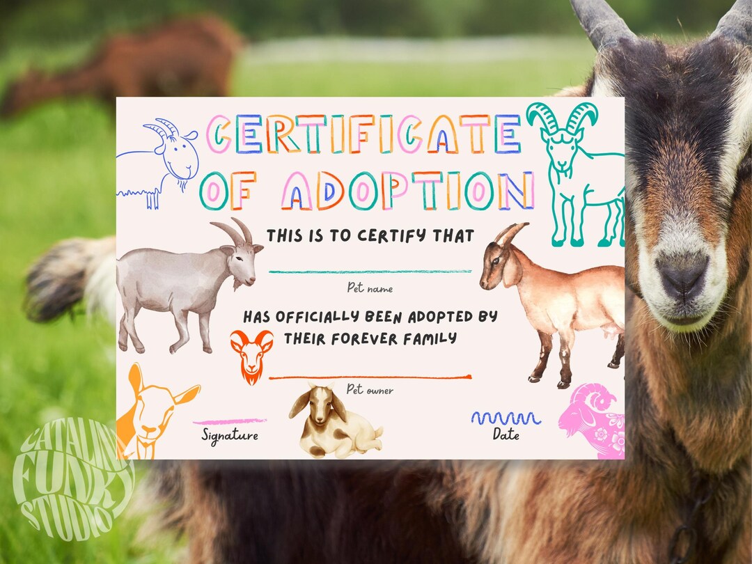 Goat Adoption Certificate Canva Template | Kids Farm Animal Keepsake ...