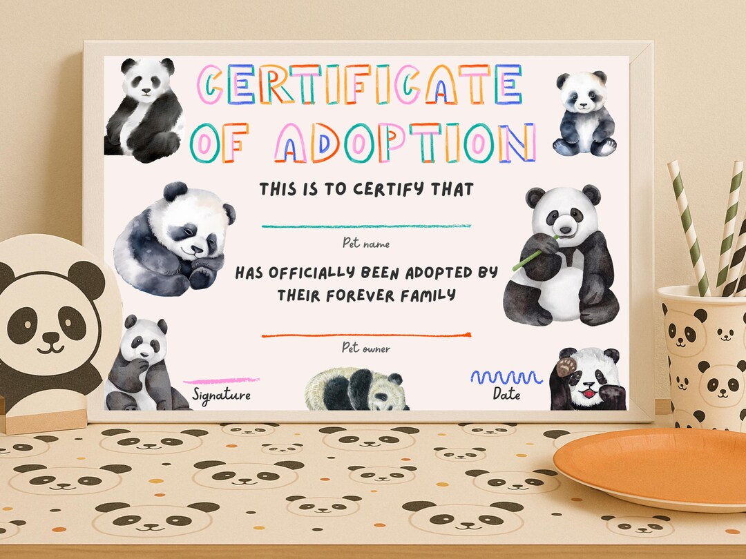 Panda Adoption Certificate for Crochet or Plush Toy | Printable Gift ...
