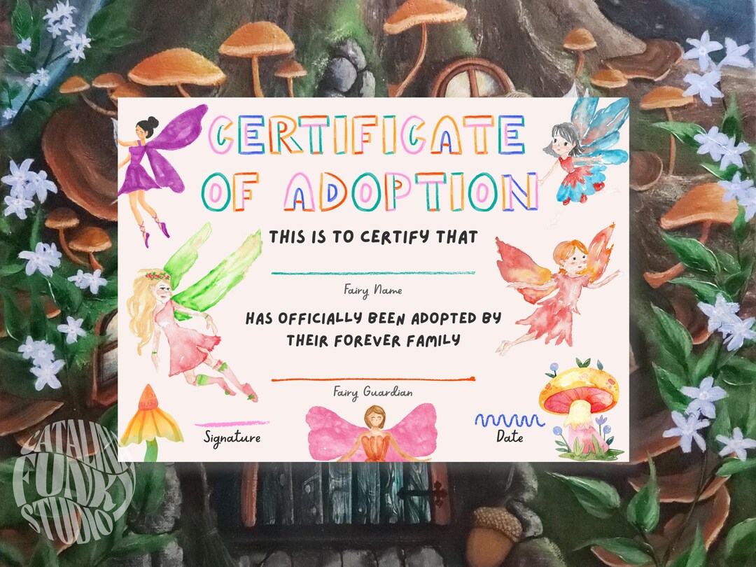 Fairy Adoption Certificate Printable for Kids Editable Fantasy ...