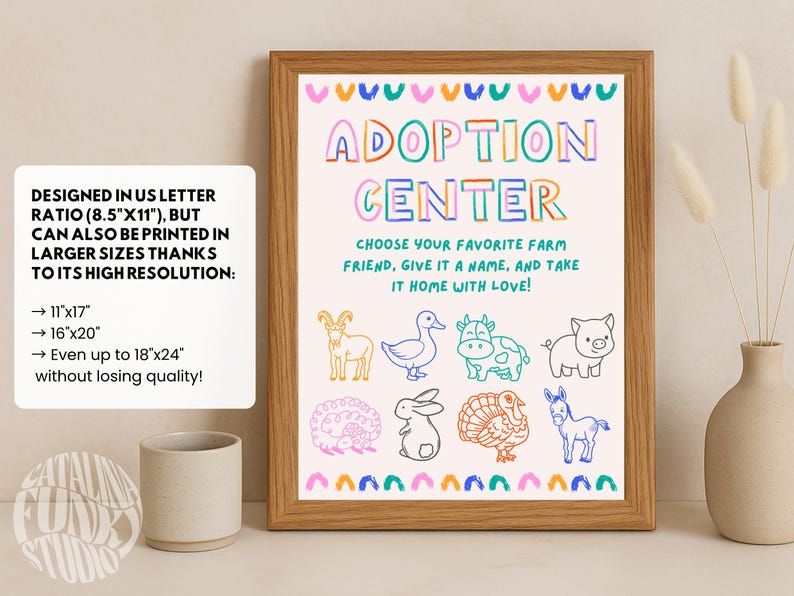 Farm Animal Adoption Sign | Printable Station Poster for Plush Toy Pet ...
