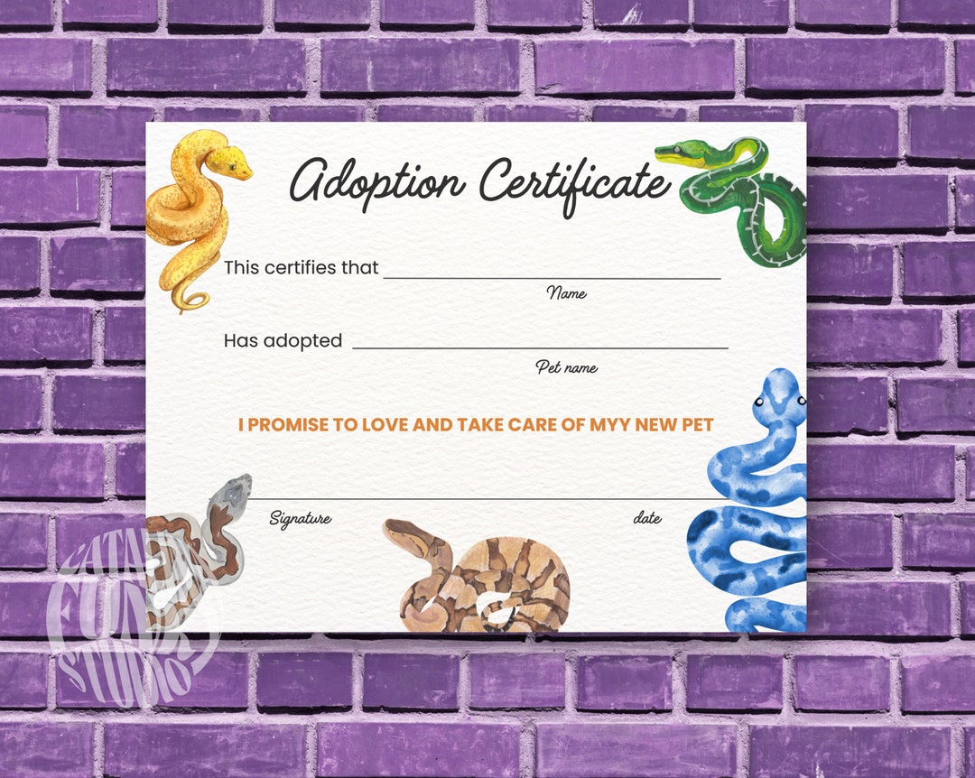 Snake Adoption Certificate | Editable Pet Adoption Template | Canva ...