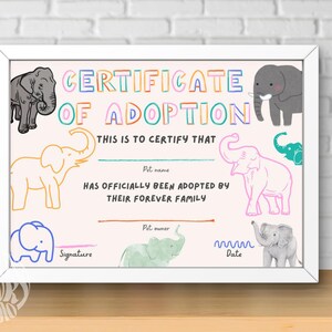 Elephant Adoption Certificate Canva Template | Instant Download 7x5 ...