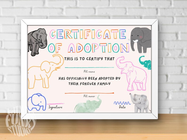 Elephant Adoption Certificate Canva Template | Instant Download 7x5 ...